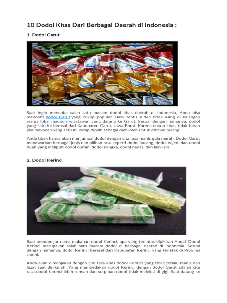 10 Dodol Khas Dari Berbagai Daerah Di Indonesia | PDF