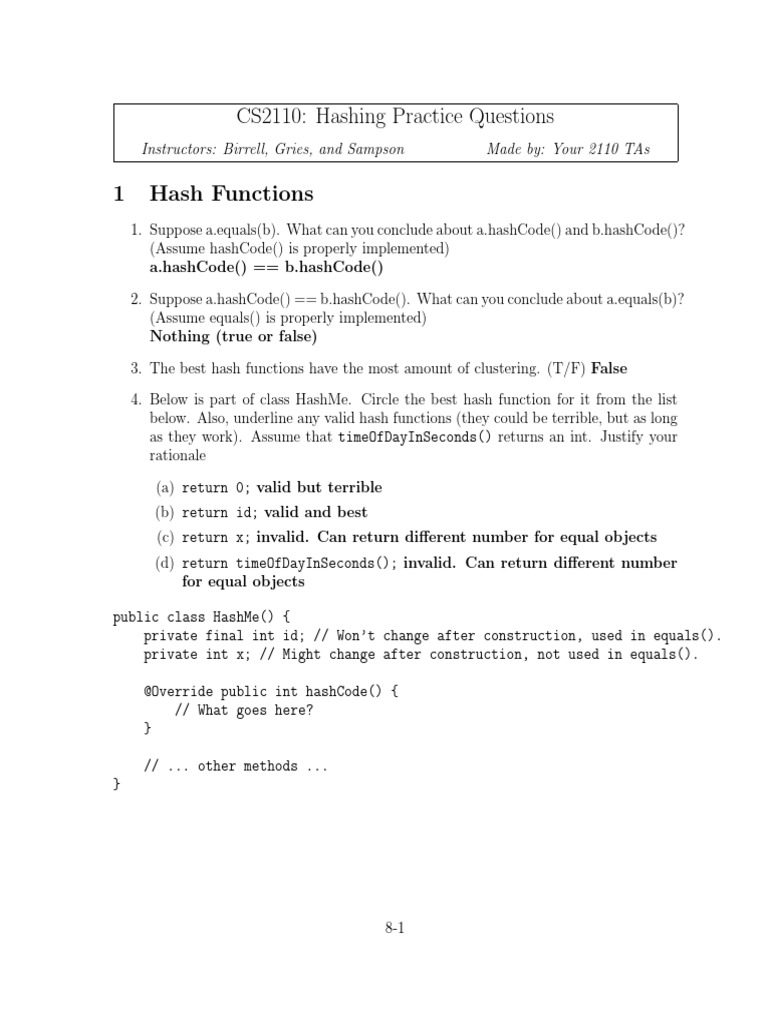 Hashing Problem Set Solutions | PDF | Computer Science | Applied Mathematics