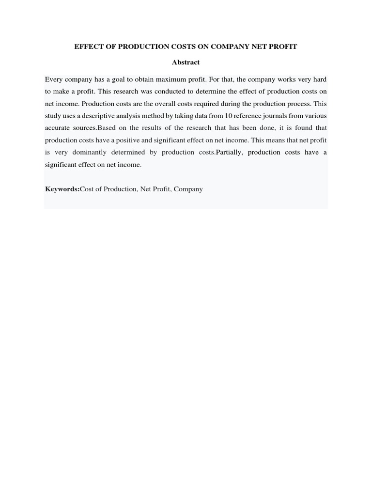 Effect of Production Costs On Company Net Profit | PDF | Cost Of Goods ...