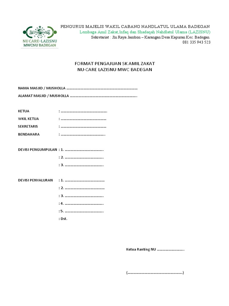 Blanko Pengajuan Amil | PDF