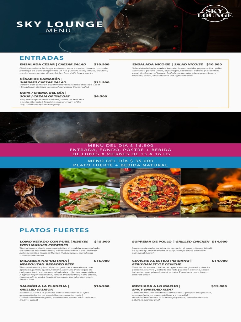 Menú del Sky Lounge: una amplia selección de platos y bebidas en un ...