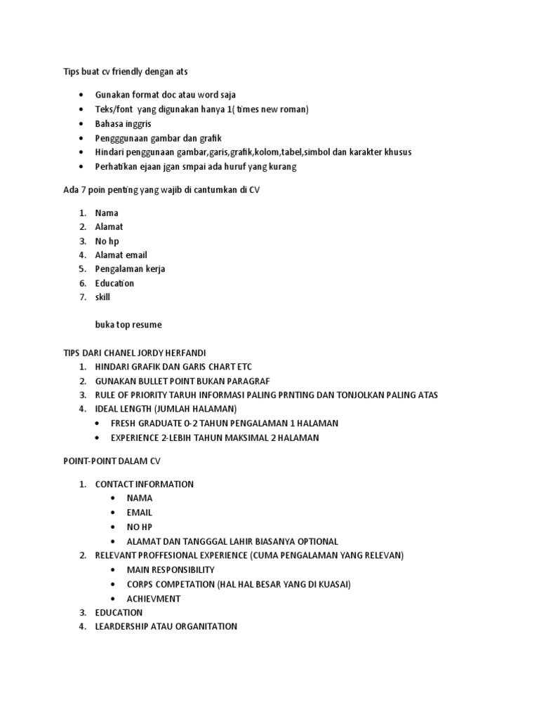 Tips Buat CV Friendly Dengan Ats | PDF | Karier & Perkembangan