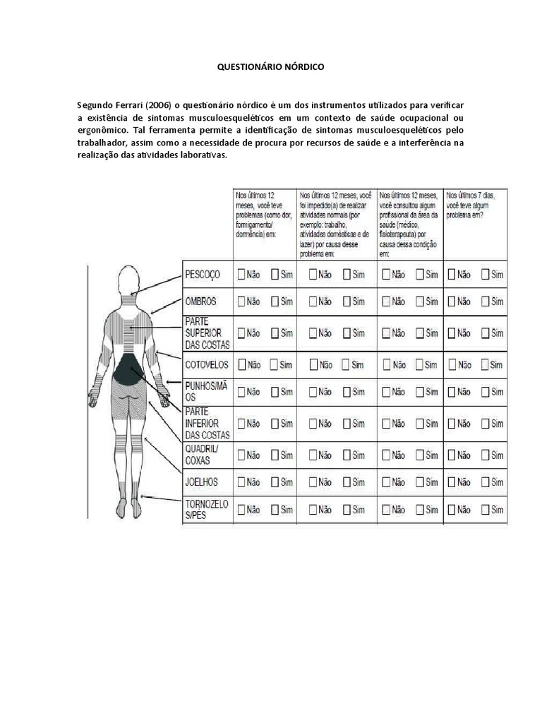 O Questionário Nórdico: Identificando Sintomas Musculoesqueléticos e ...