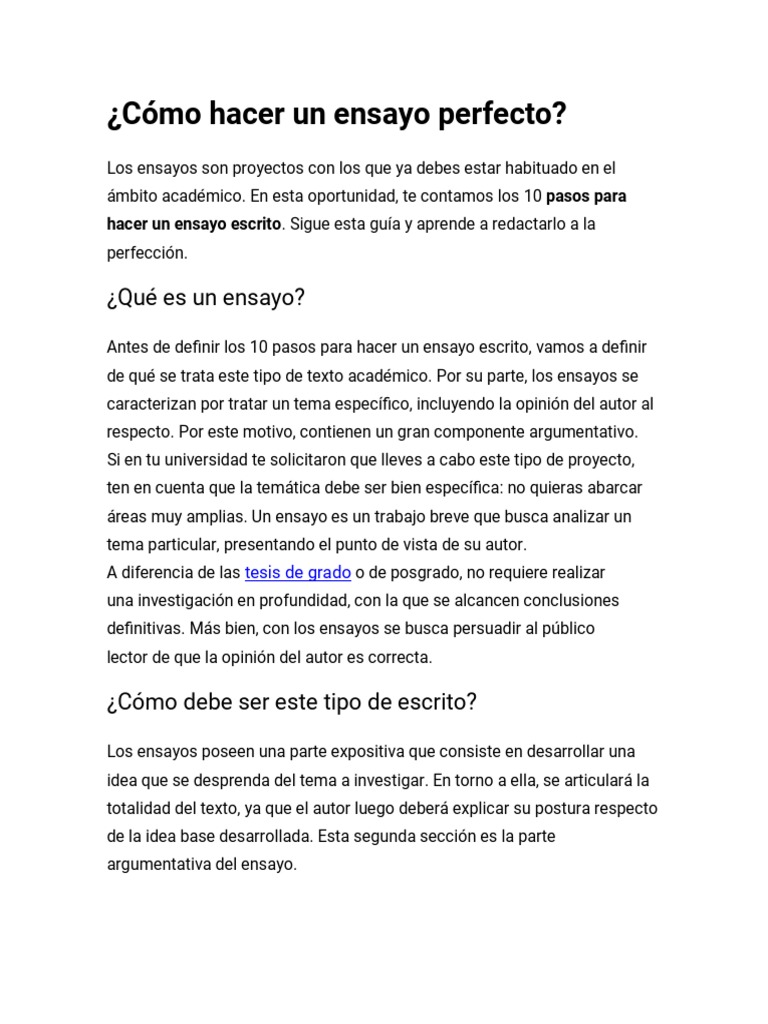 10 Pasos para un Ensayo Perfecto | PDF | Ensayos