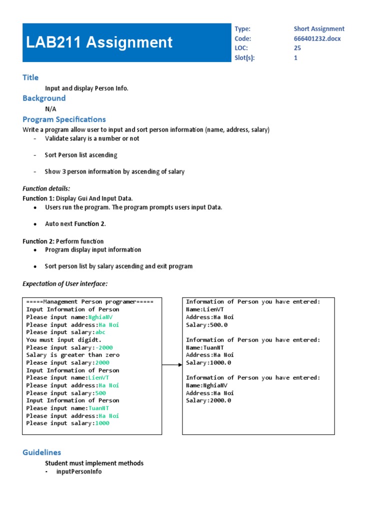 Lab211 Assignment Title Background Program Specifications Pdf Computer Program Programming 