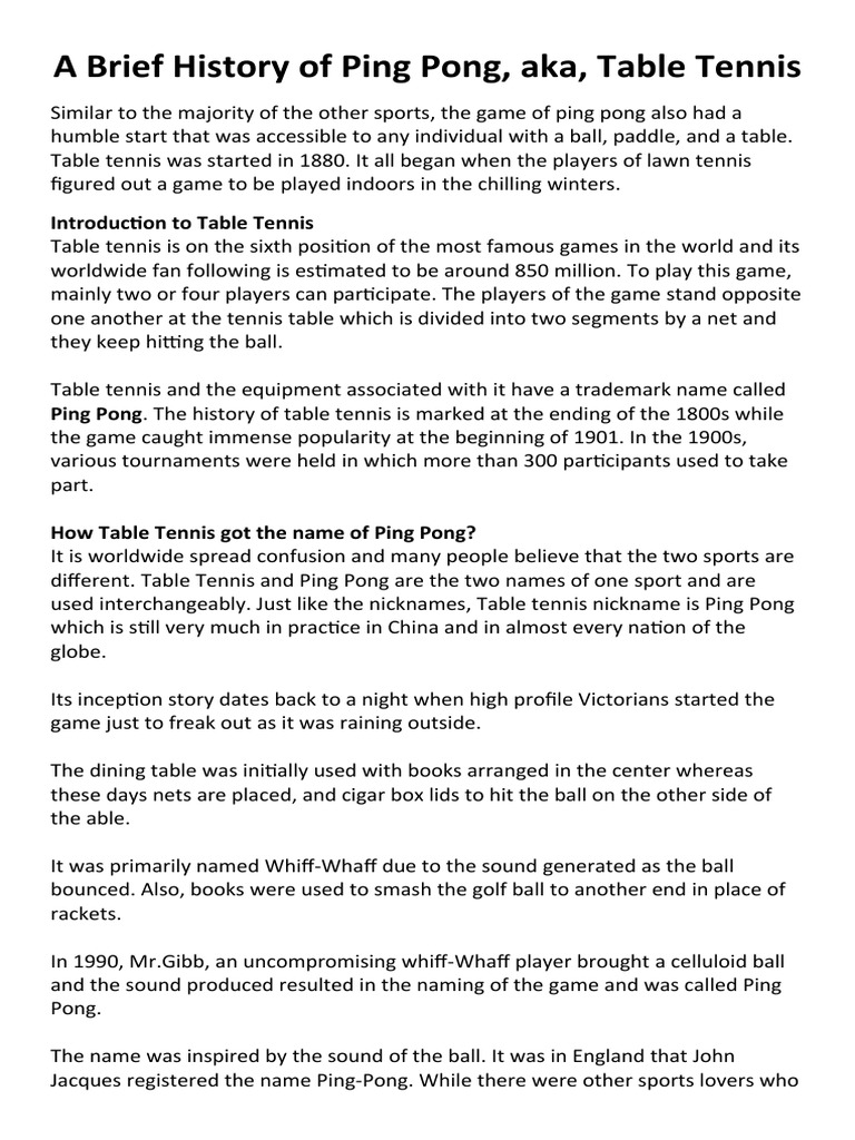 A Brief History of Ping Pong | PDF | Table Tennis | Entertainment