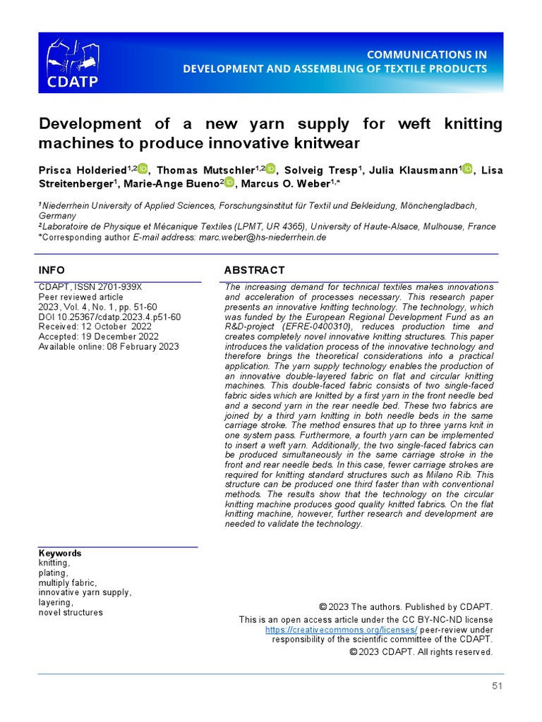 Development of A New Yarn Supply For Weft Knitting | PDF | Knitting | Yarn