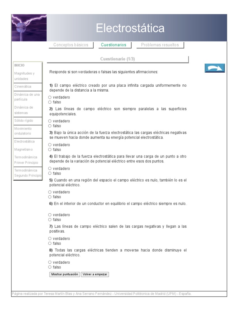Electrostática. Cuestionarios | PDF | Electricidad | Campo eléctrico