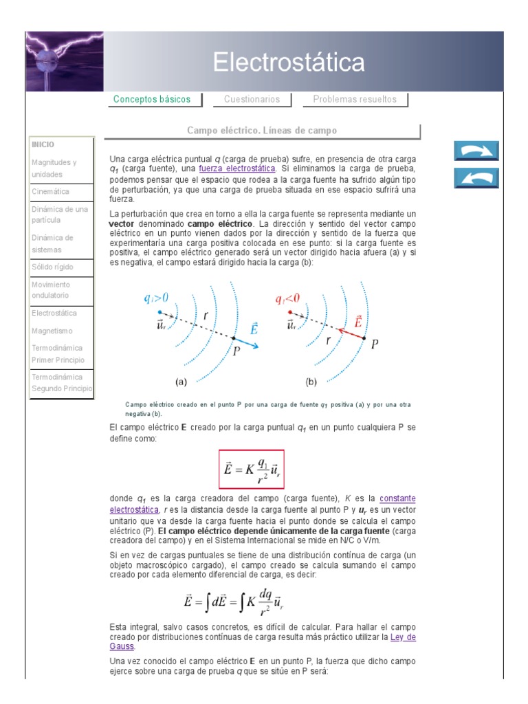 Electrostática. Campo Eléctrico y Líneas de Campo | PDF | Campo eléctrico | Electricidad