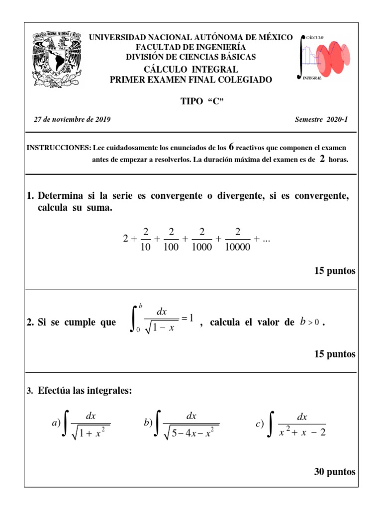 Examen Final Colegiado Cálculo Integral | PDF | Integral | Física ...