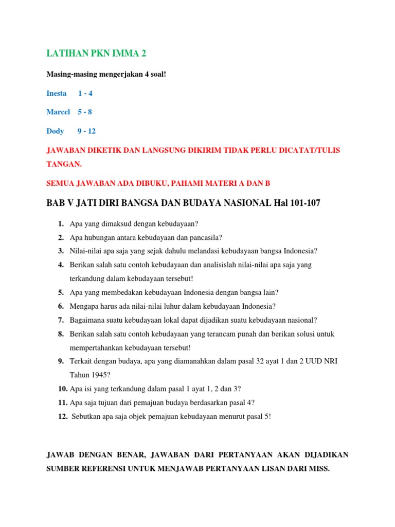 Latihan PKN Bab V Imma 2 | PDF | Ilmu Sosial | Kajian Bahasa Asing