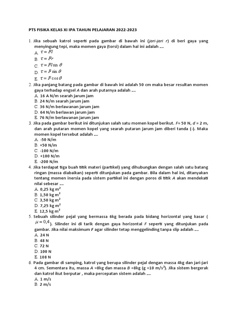Pts Fisika Kelas Xi Ipa Tahun Pelajaran 2021 | PDF