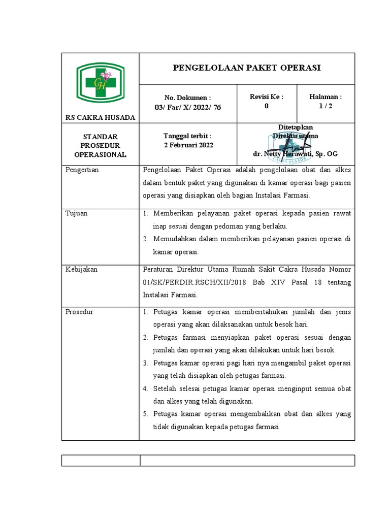 76 - Spo Pengelolaan Paket Operasi | PDF