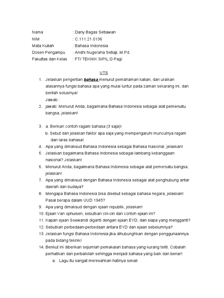 Uts B.indonesia | PDF