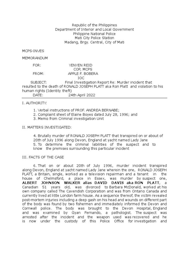 Albert Johnson Walker Alias David Davis Aka Ron Platt, A | Download ...