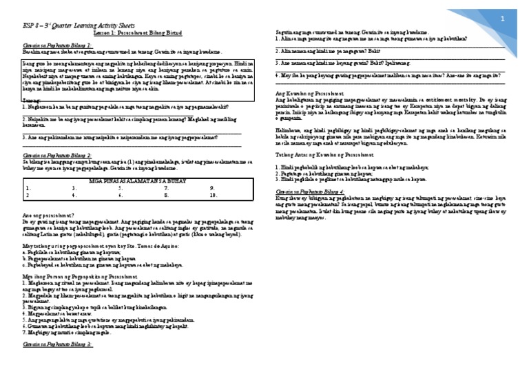 ESP 8 - 3rd Quarter LAS 1 | PDF