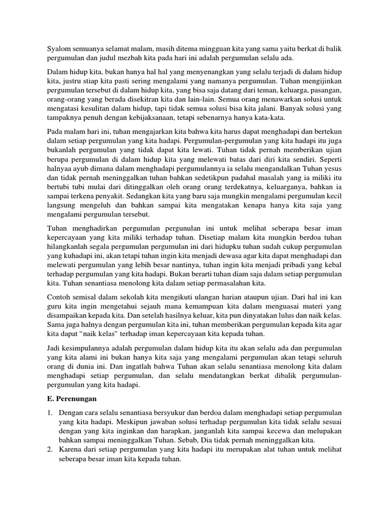 Mezbah PERGUMULAN SELALU ADA | PDF