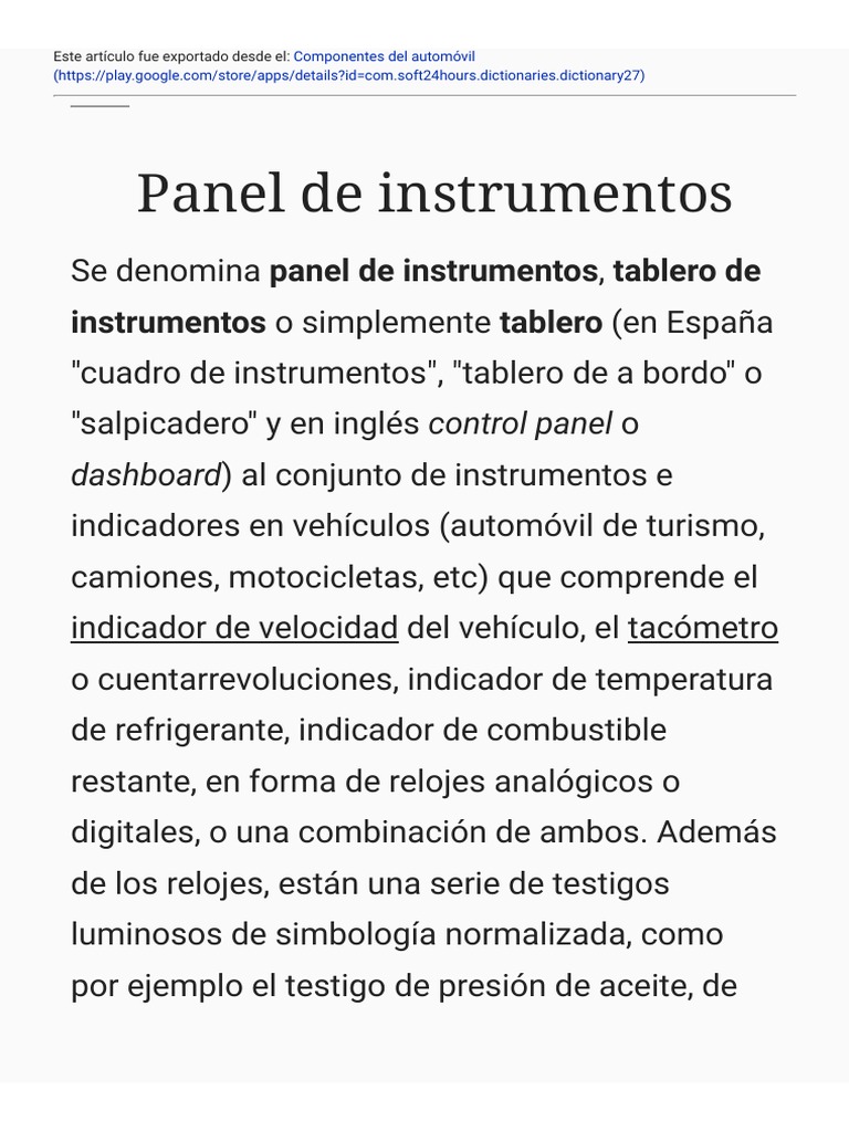 Componentes Del Automóvil Panel de Instrumentos | Descargar gratis PDF ...