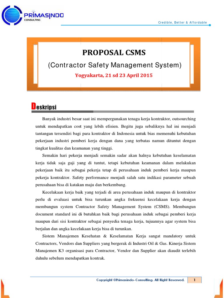 PROPOSAL CSMS (Contractor Safety Management System) | PDF