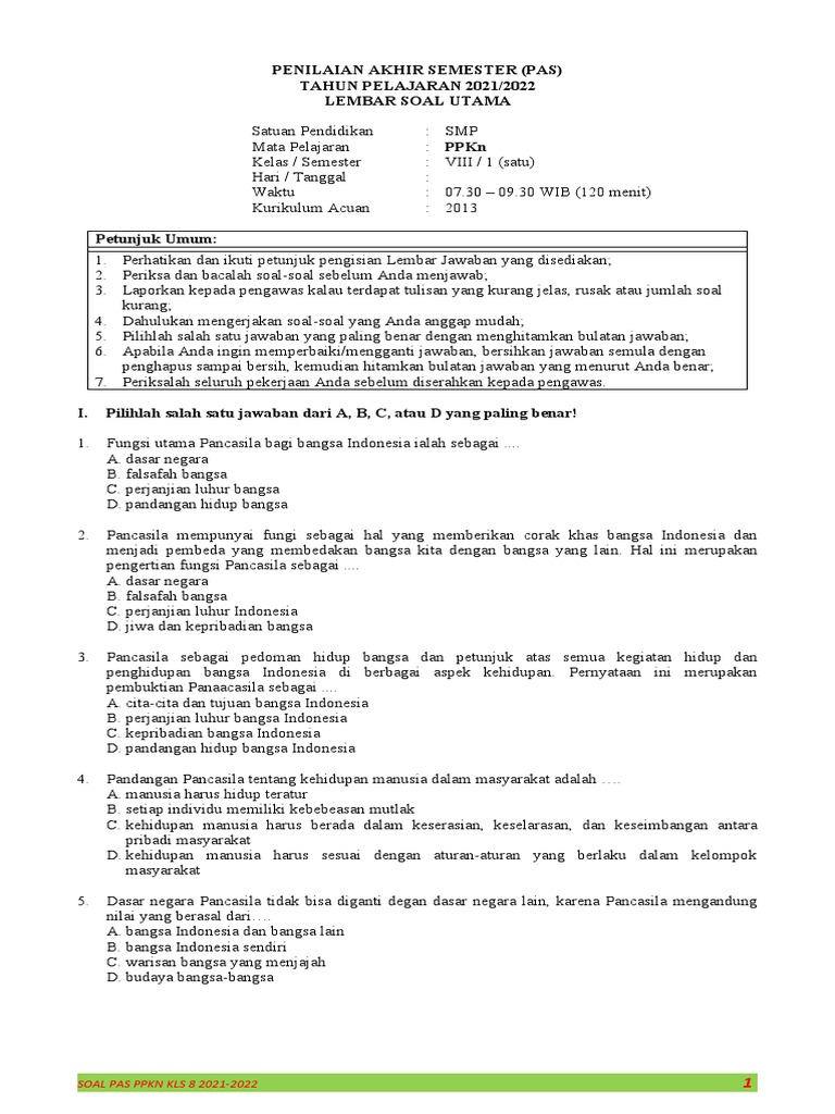 Soal Pas PPKN KLS 8 | PDF | Politik | Perjalanan