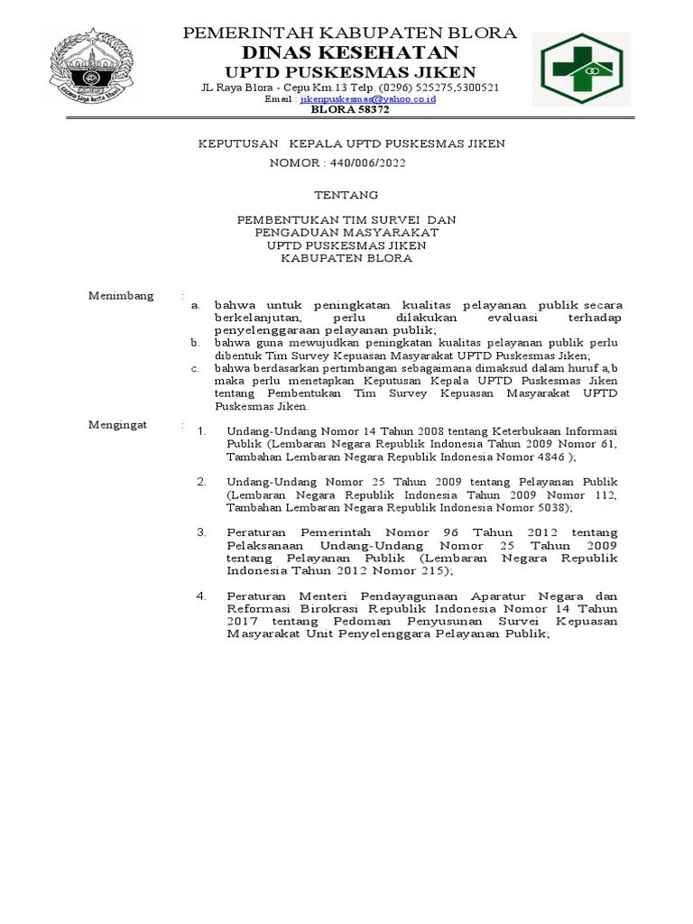 SK Tim Survei Kepuasan Masyarakat 2022 | PDF