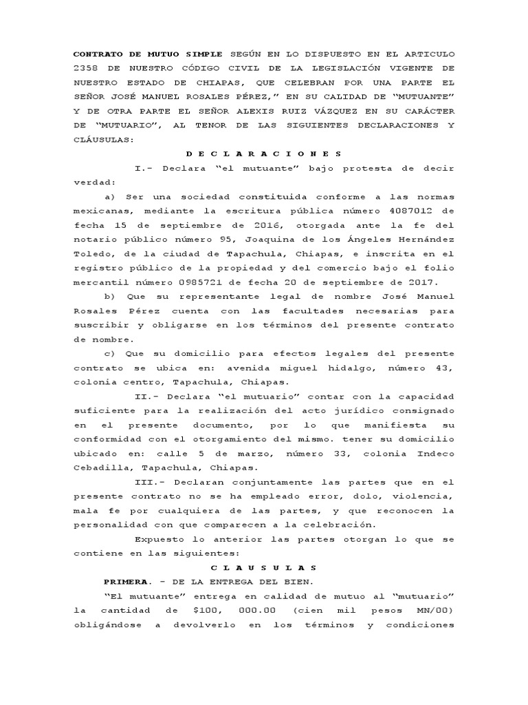 Contrato de Mutuo Simple | PDF | Justicia | Crimen y violencia