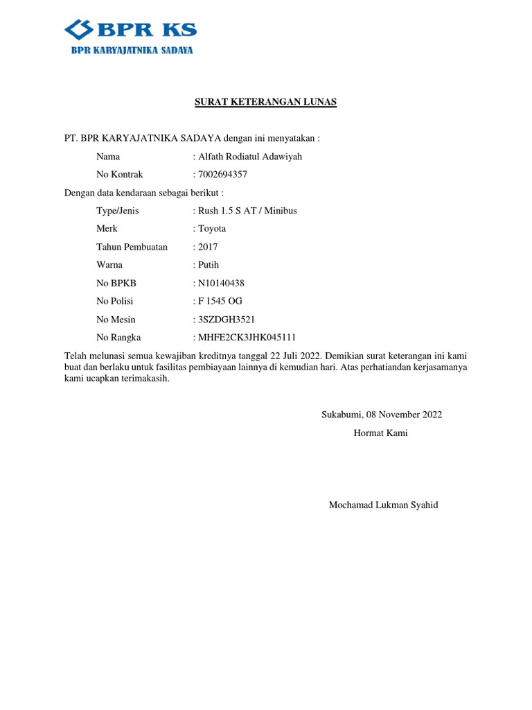 Surat Keterangan Lunas 1 | PDF