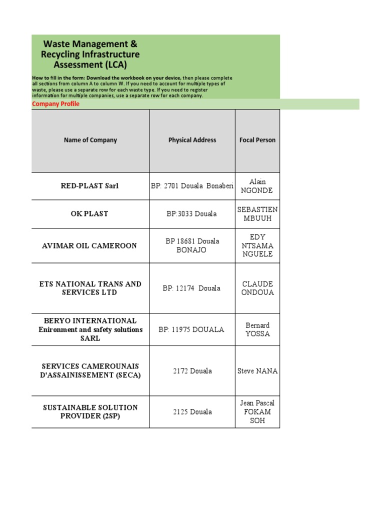 CMR - Multiple Company LCA Form | PDF | Recycling | Waste