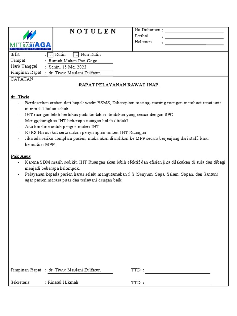 Notulen Rapat Ranap | PDF