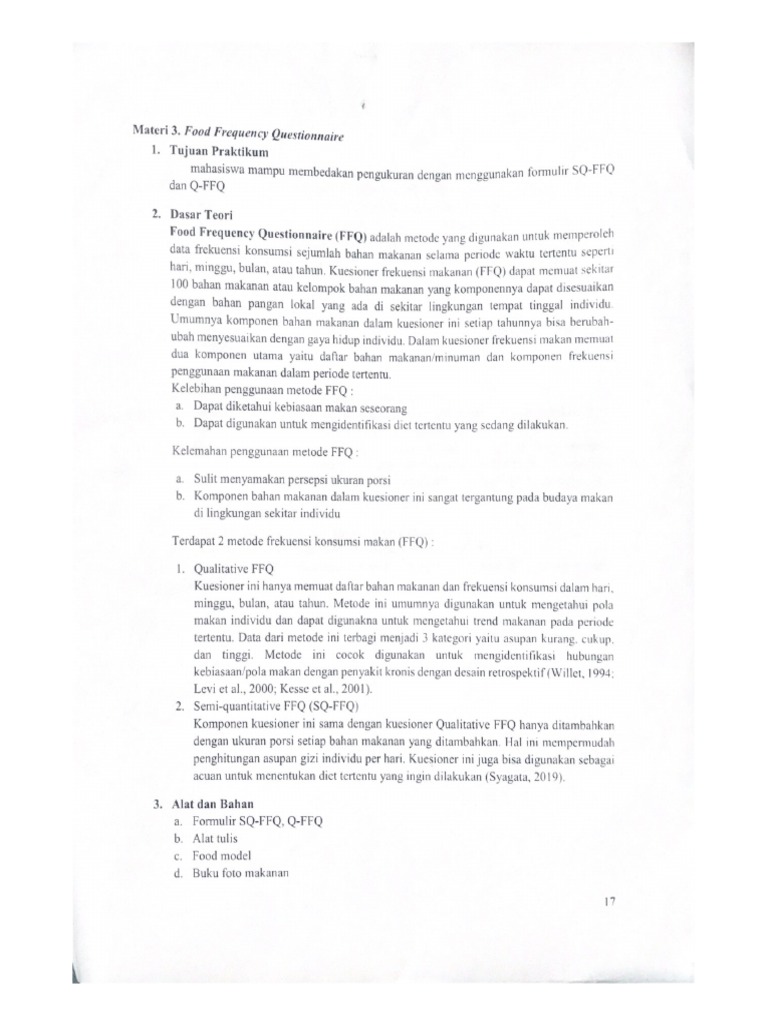 Formulir SQ FFQ | PDF