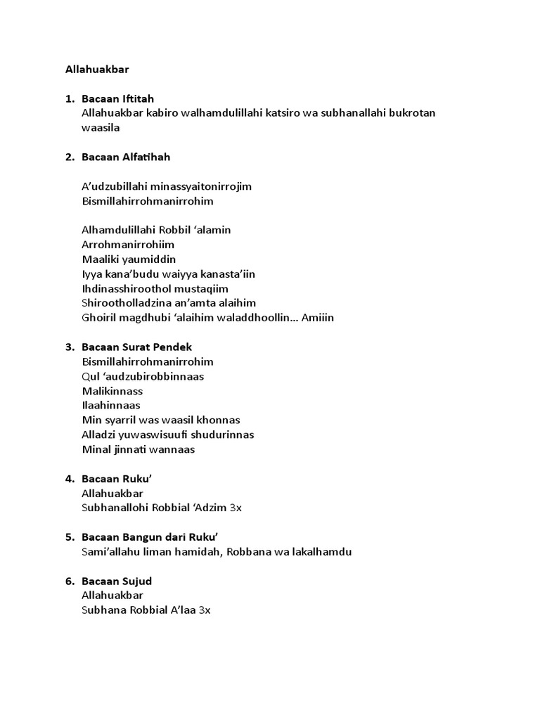 Bacaan Sholat Kabiro Lengkap | PDF | Wellness | Religion & Spirituality