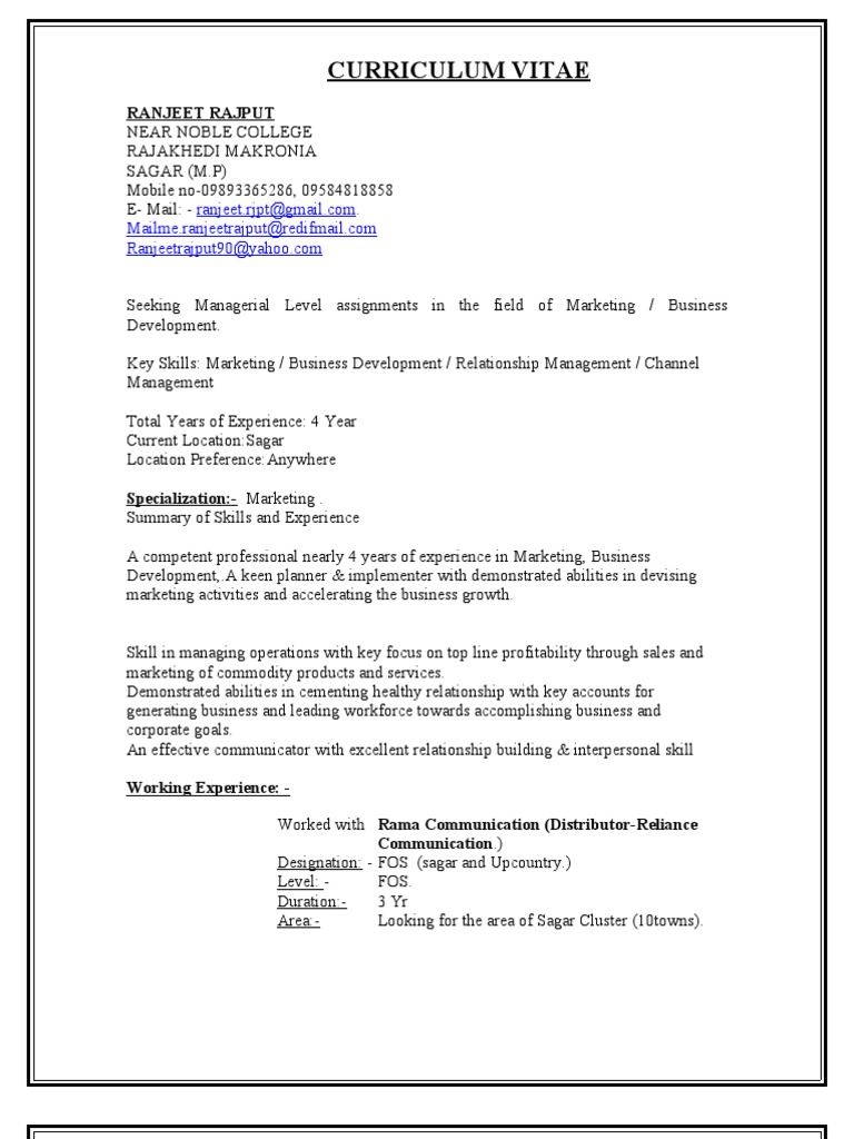 Marketing Manager CV - Ranjeet Rajput | PDF | Career & Growth | Business