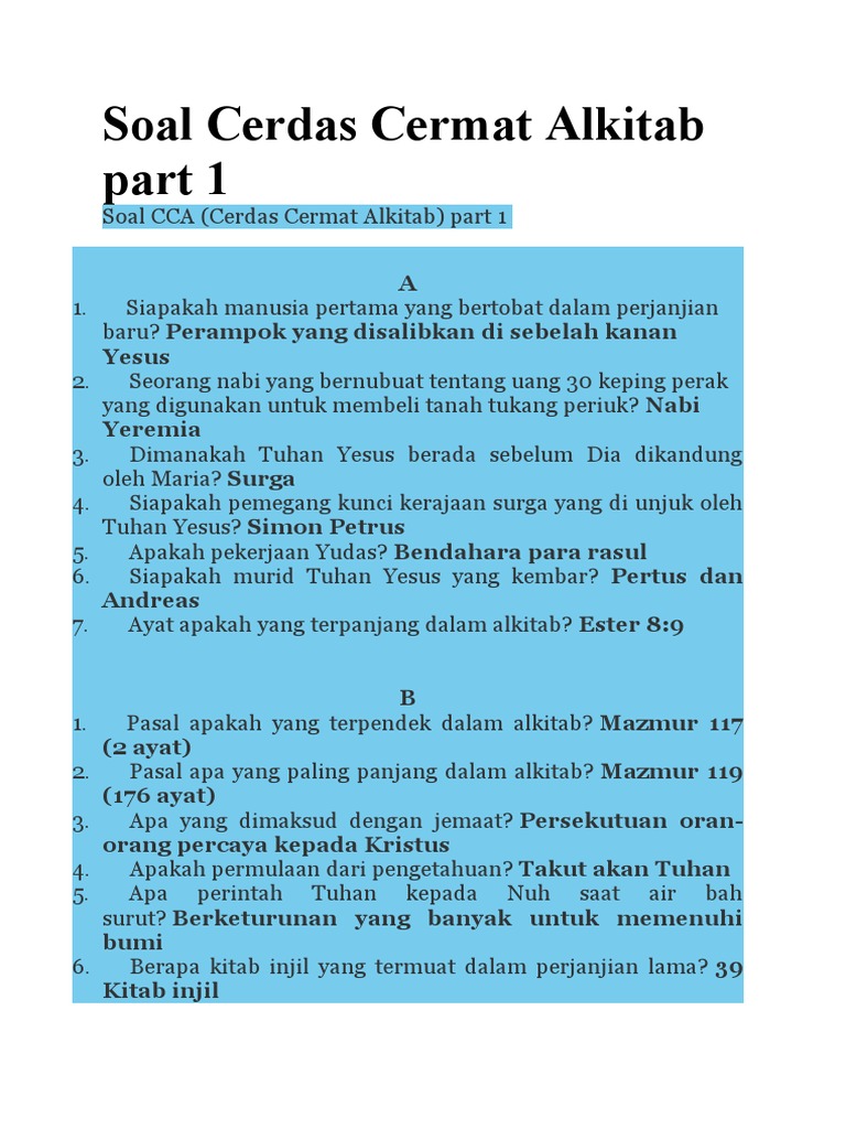 Soal Cerdas Cermat Alkitab Part 1 | PDF