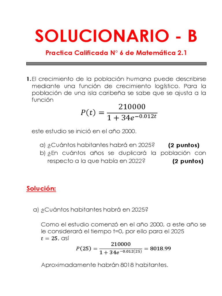 solucionario-PRACTICA CALIFICADA N°6 - 2022.20 - B | PDF | Matemáticas