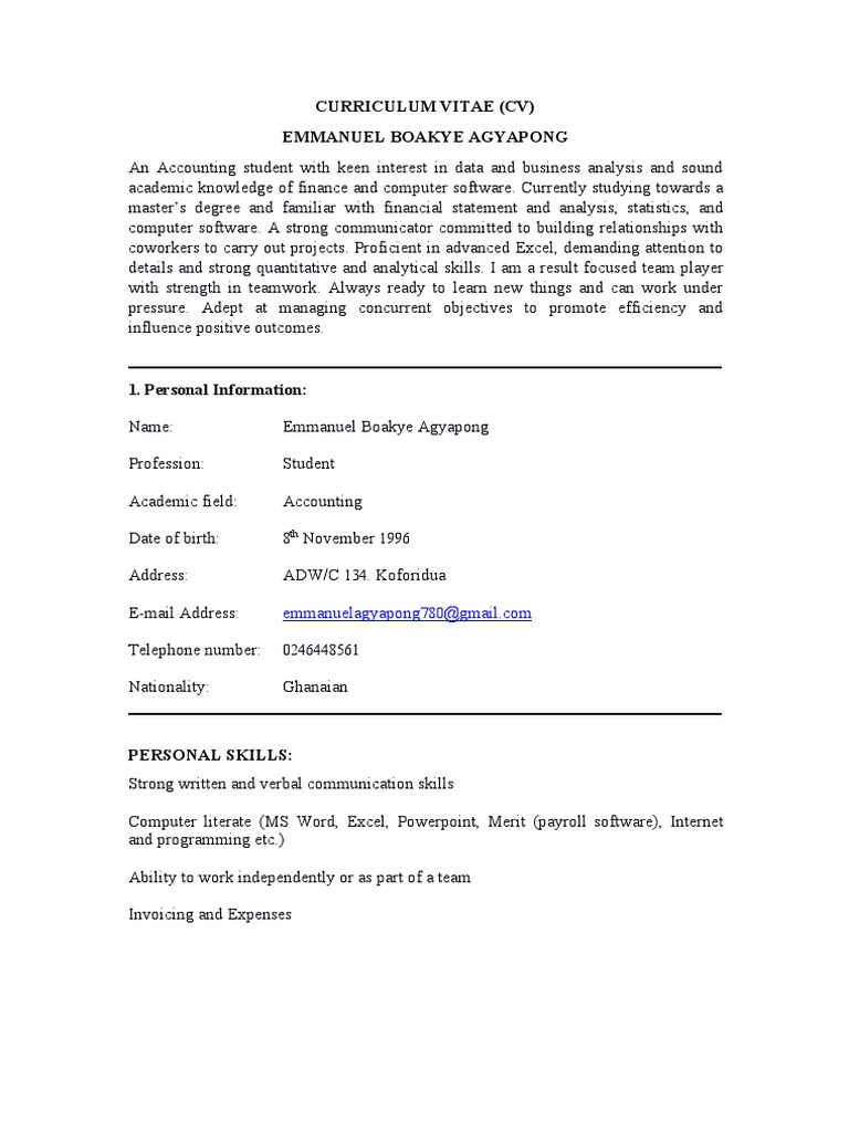 Copy1-Curriculum Vitae 2 Emmanuel Agyapong | PDF | Accounting | Audit