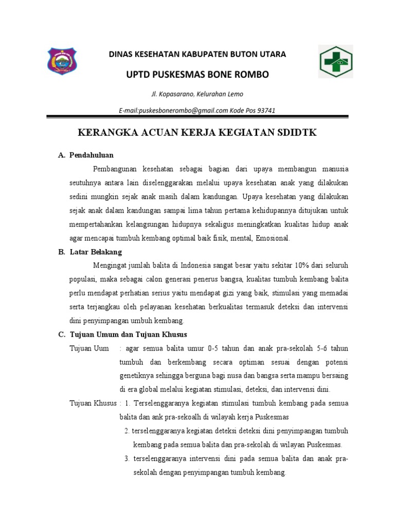 KERANGKA ACUAN KERJA KEGIATAN SDIDTK | PDF