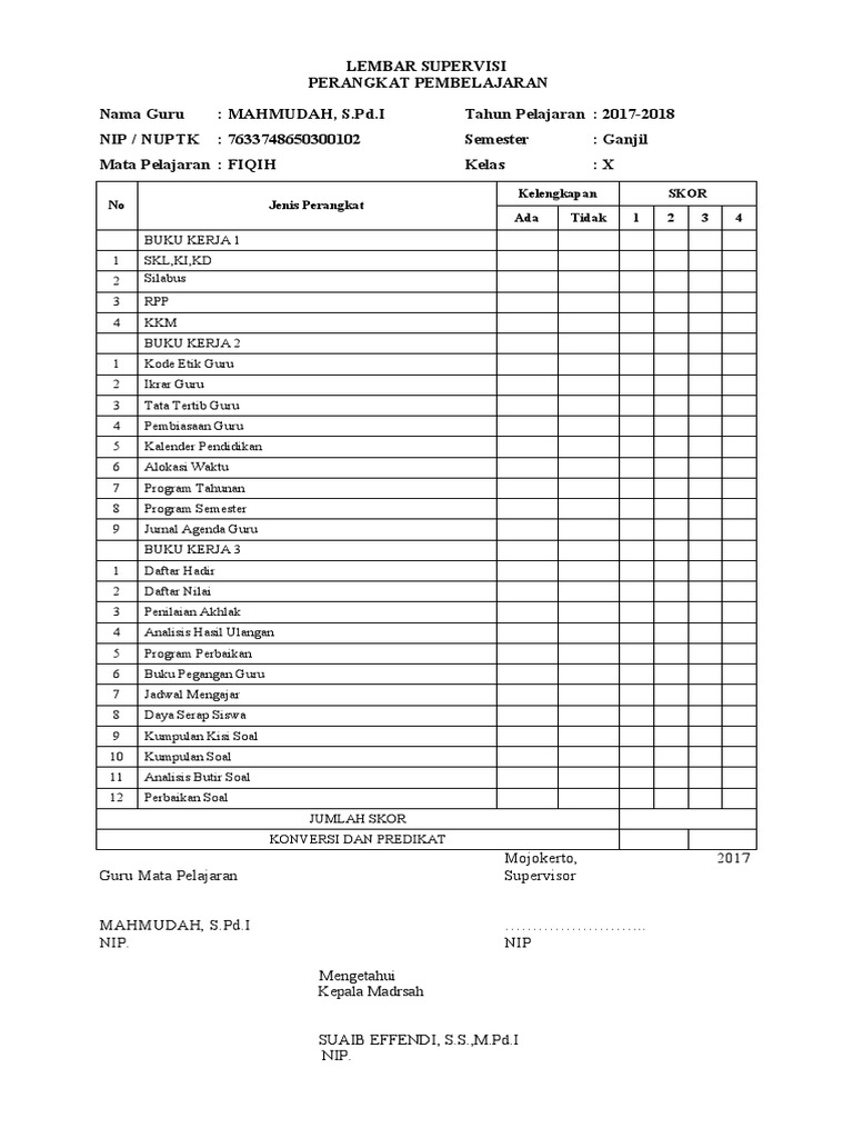 Checklist Perangkat Pembelajaran | PDF