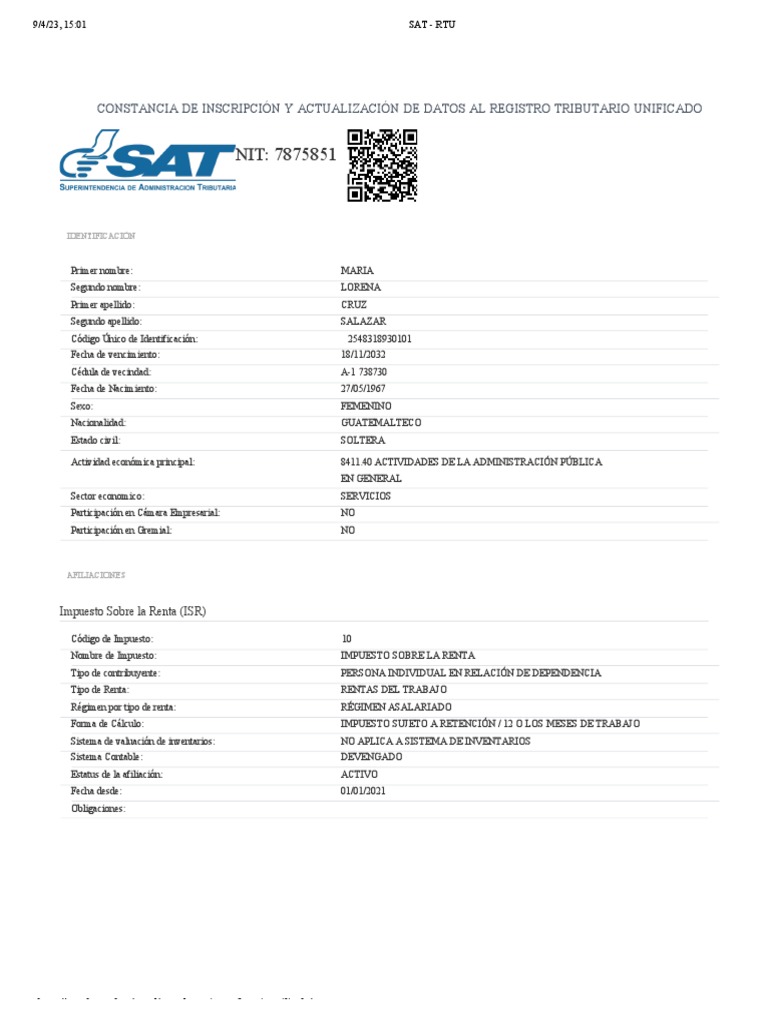 Portal SAT - Constancia de RTU Digital - Guatemala | PDF | Impuesto ...