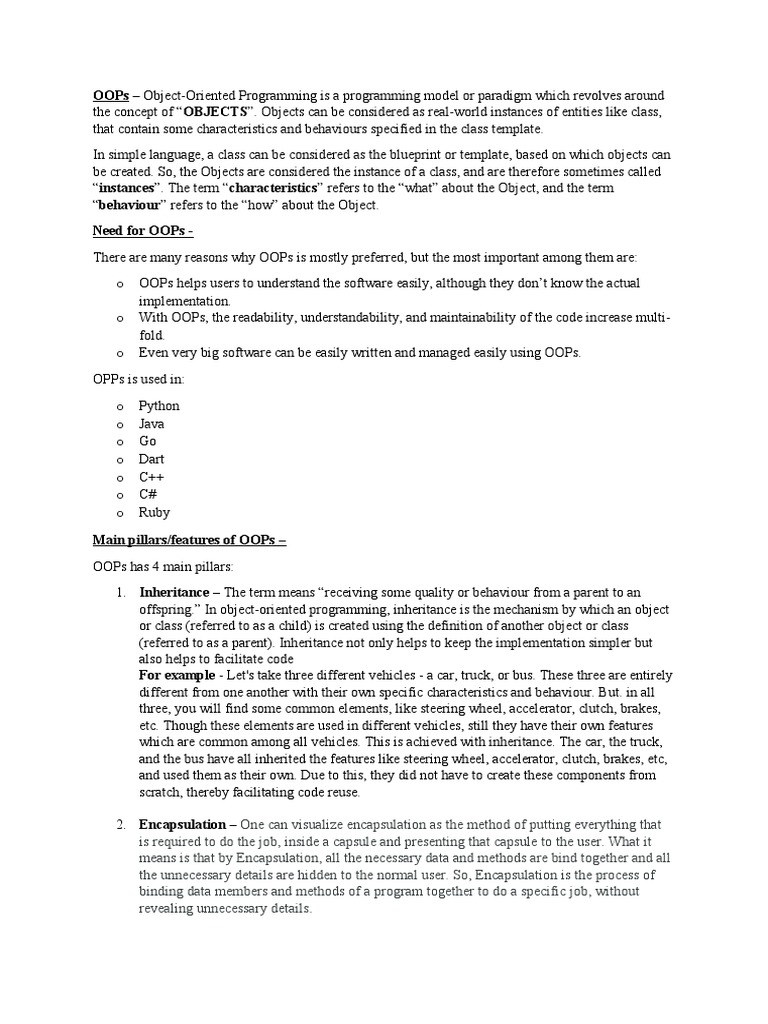 Oops Notes Pdf Class Computer Programming Object Oriented Programming 