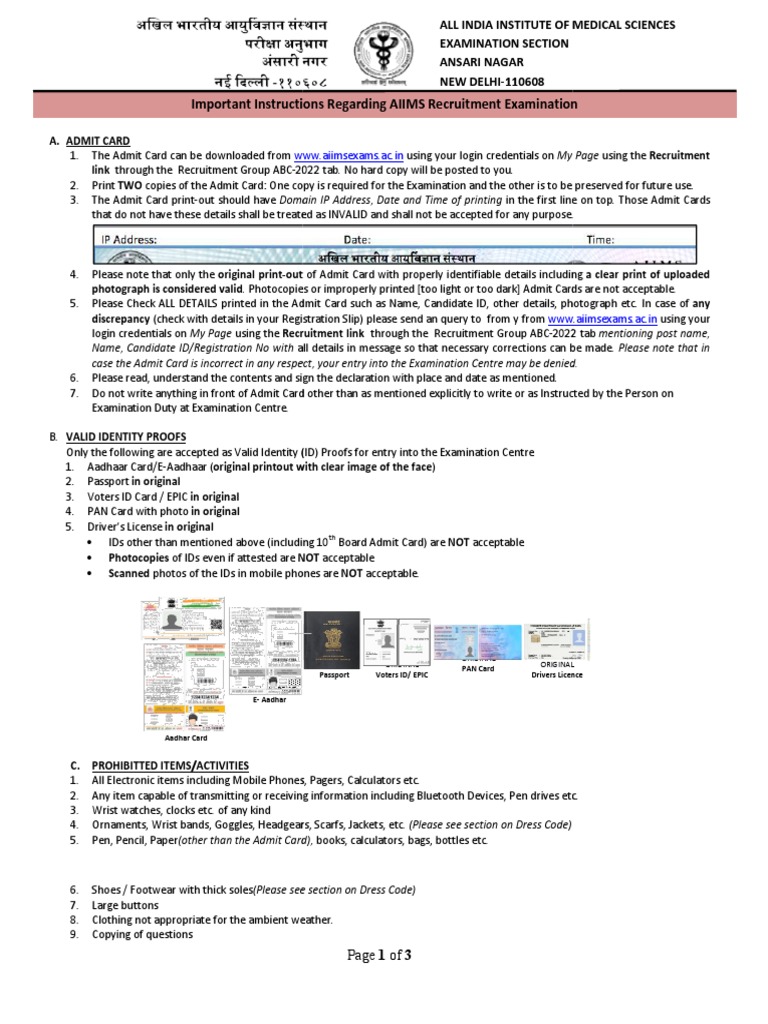 Admit Card Instructions 23 2 2022 Pdf Identity Document Multiple