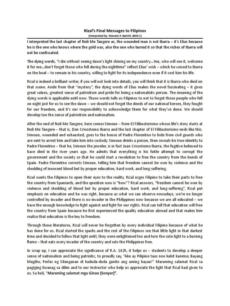 Rizal Final Message | PDF | Philippines