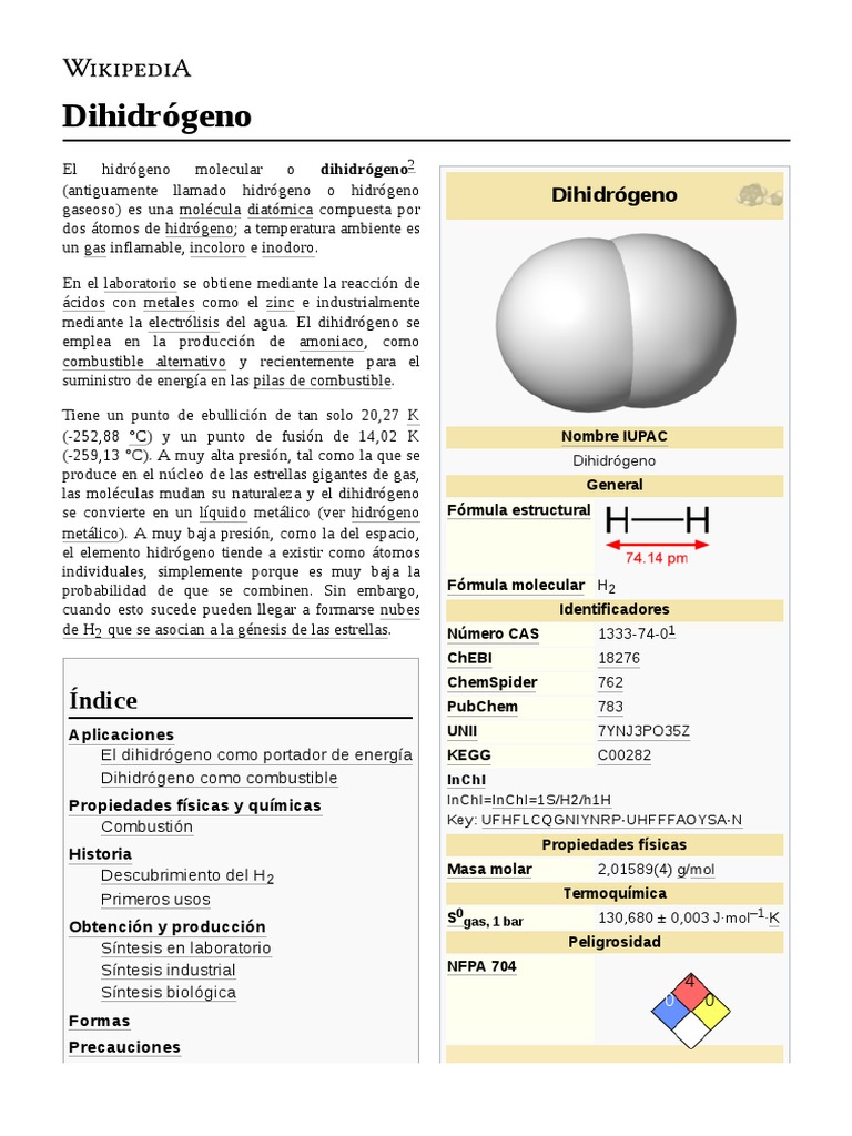 Dihidrógeno: Propiedades y Aplicaciones | PDF | Hidrógeno | Sustancias ...