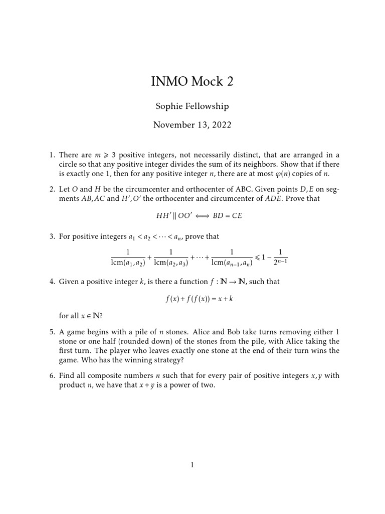 INMO Mock 2 | PDF
