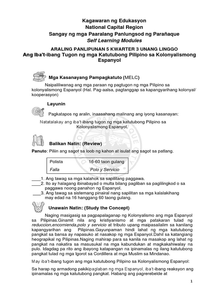 AP Grade5 Quarter3 Module Week1-1 | PDF