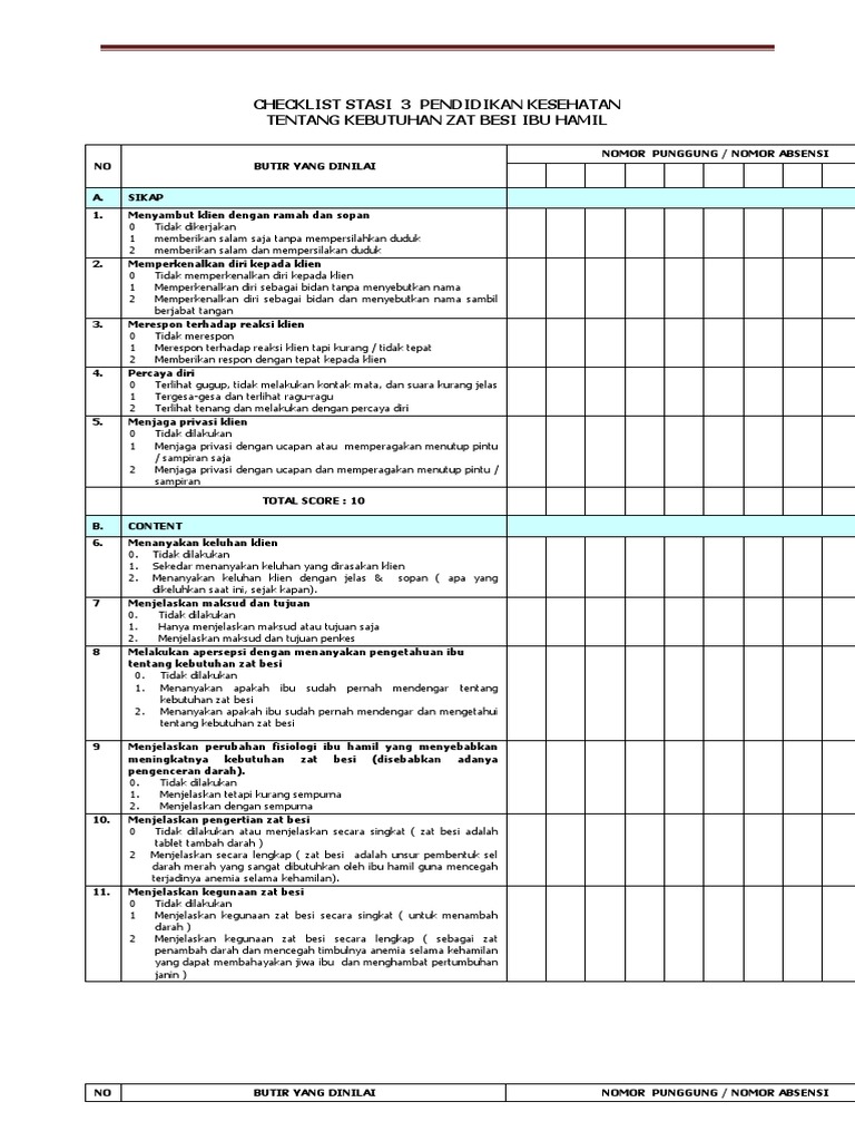 Checklist Pendidikan Kesehatan Zat Besi Ibu Hamil | PDF