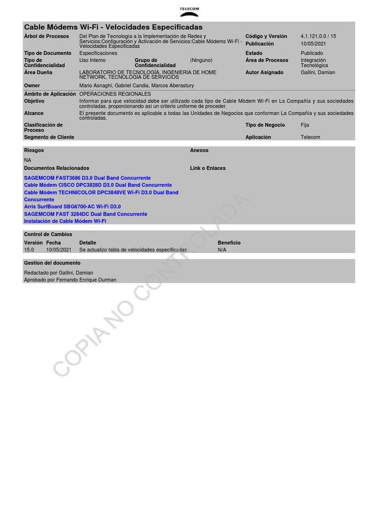 Cable Módems Wi-Fi - Velocidades Especificadas484 | PDF | Wifi | Módem