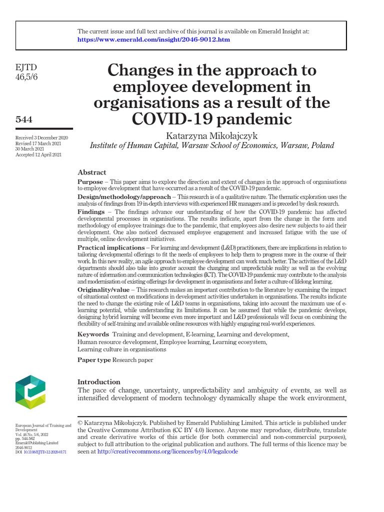Changes in The Approach To Employee Development in Organisations As A ...