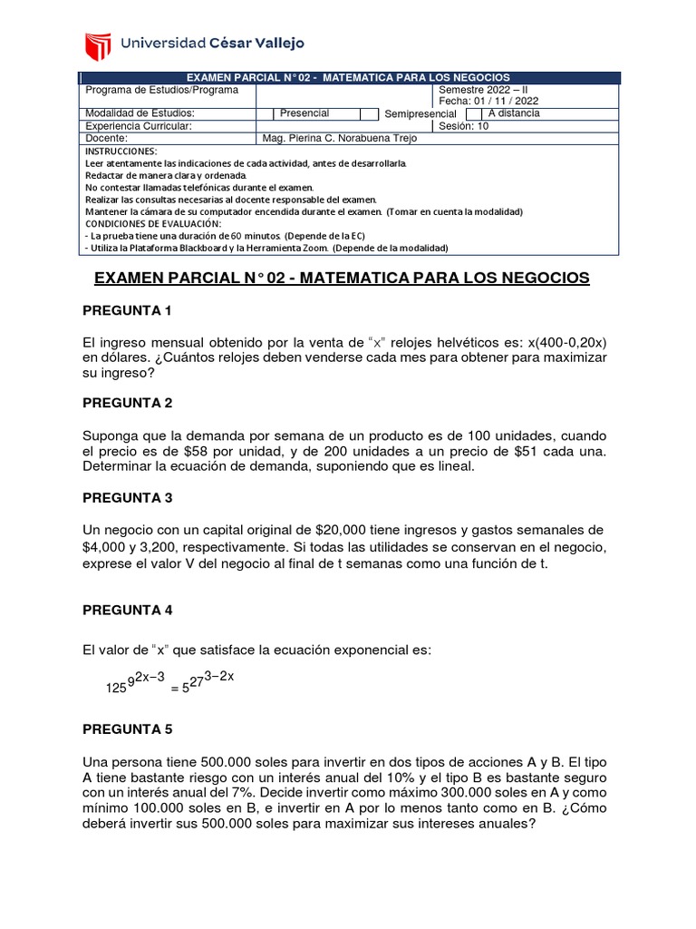 Formato ExParcial 02 - Mate | PDF
