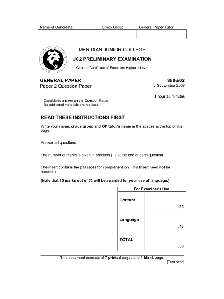 2008 MJC Prelim Paper 2 | PDF | Risk | Question