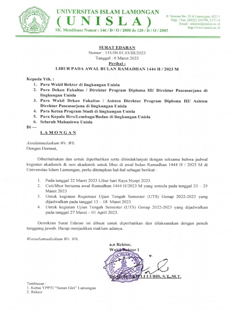 Edaran Libur Awal Ramadhan 2023 | PDF Edaran Libur Awal Ramadhan 2023 | PDF
